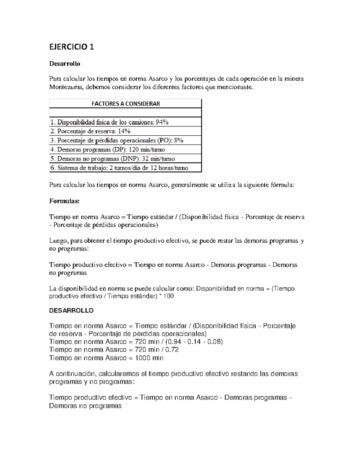 ACTV MIN - Ejercicios de Cálculo de Tiempos en Norma Asarco - Studocu
