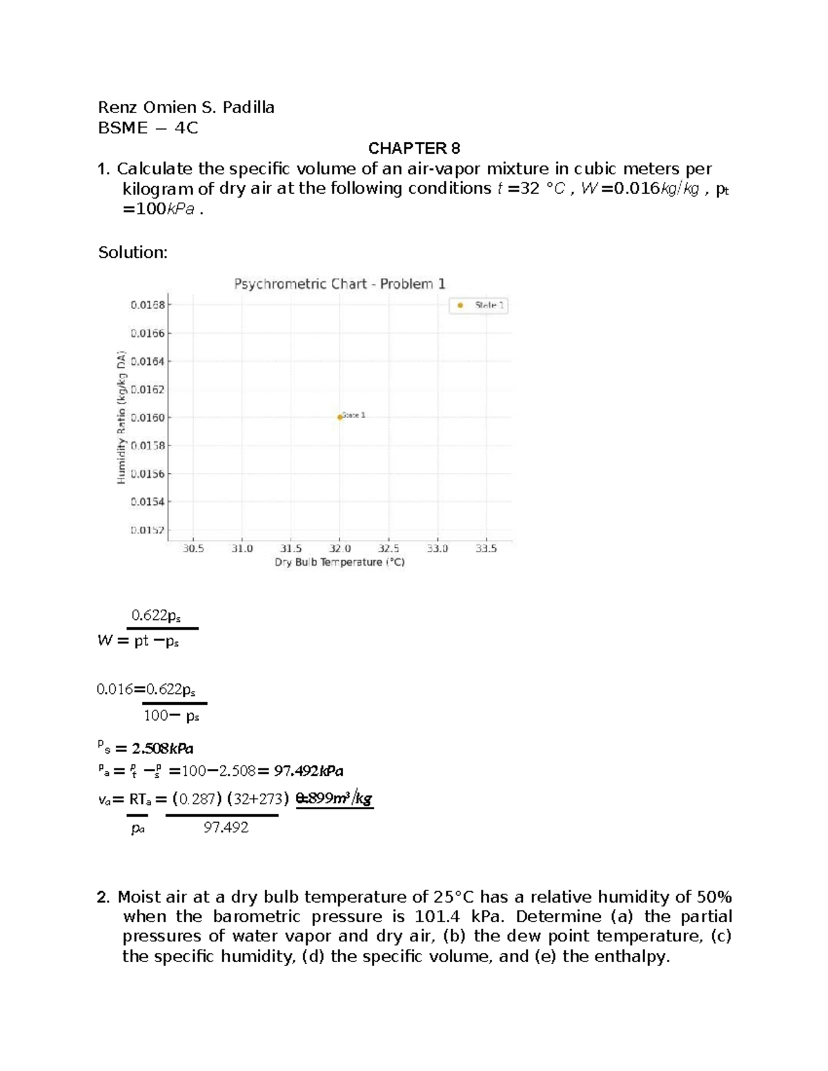 BSME 4C CHAPTER 8: Specific Volume & Humidity Calculations - Studocu
