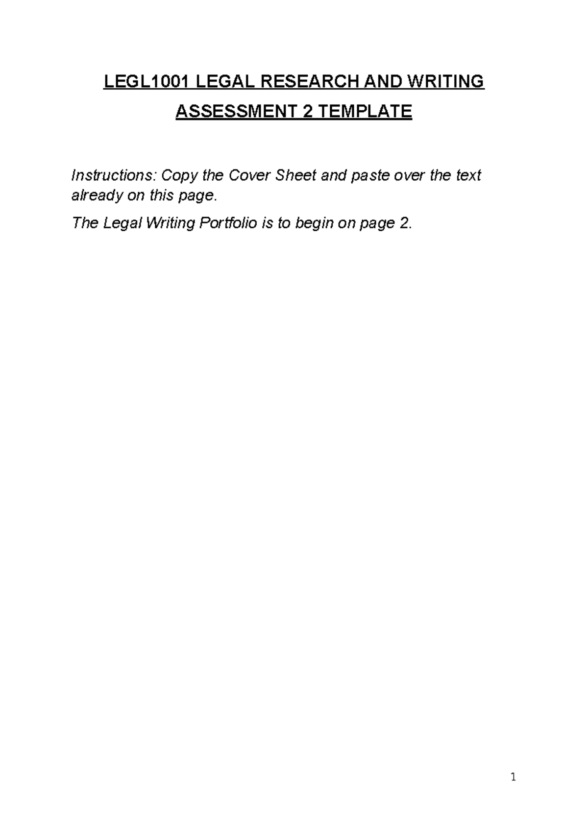 LEGL1001 Legal Research & Writing Assessment 2 Template - Studocu