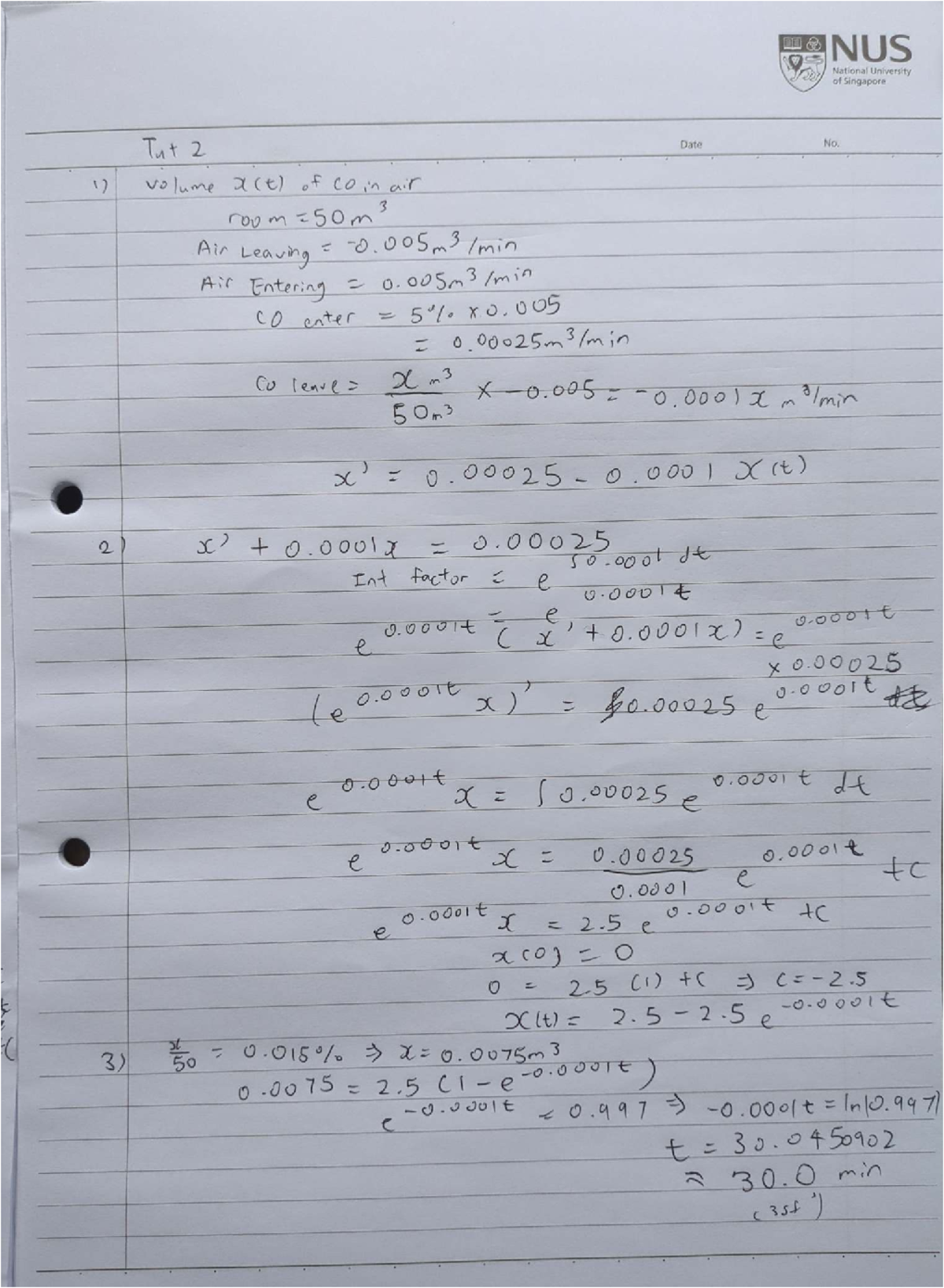 MA1512 Tutorial 2: Air Flow Calculations and Factors - Studocu