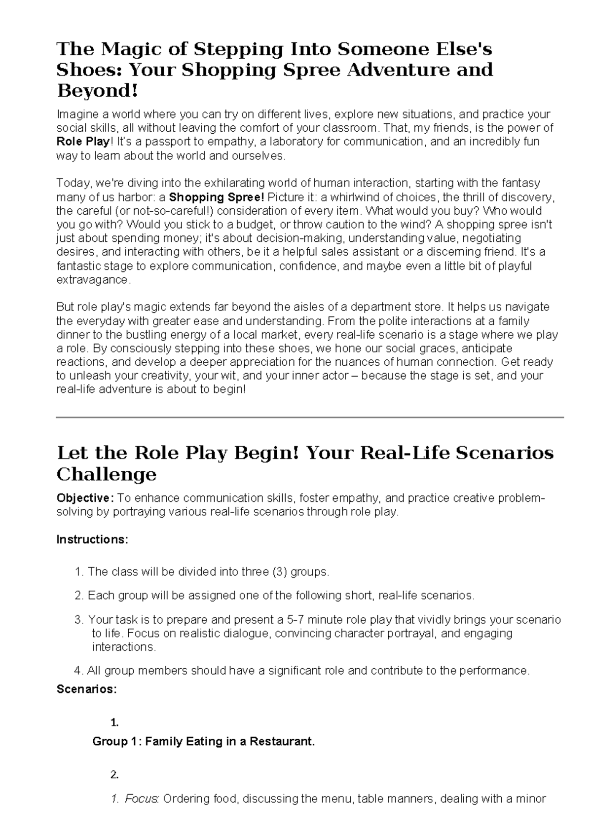 Role Play Scenarios for Empathy & Communication Skills - Studocu