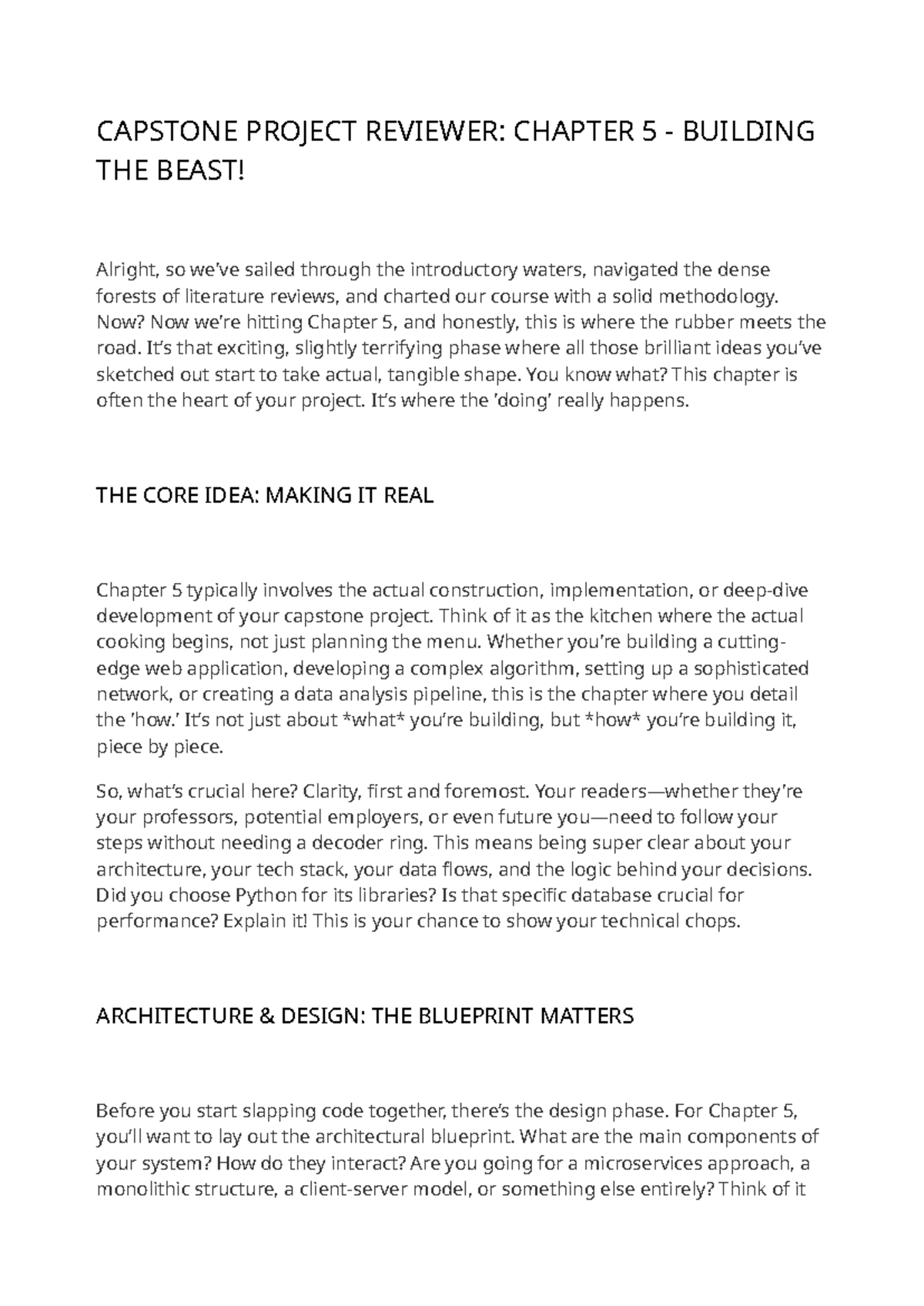 Chapter 5 Review: Building the Capstone Project for CompSci - Studocu