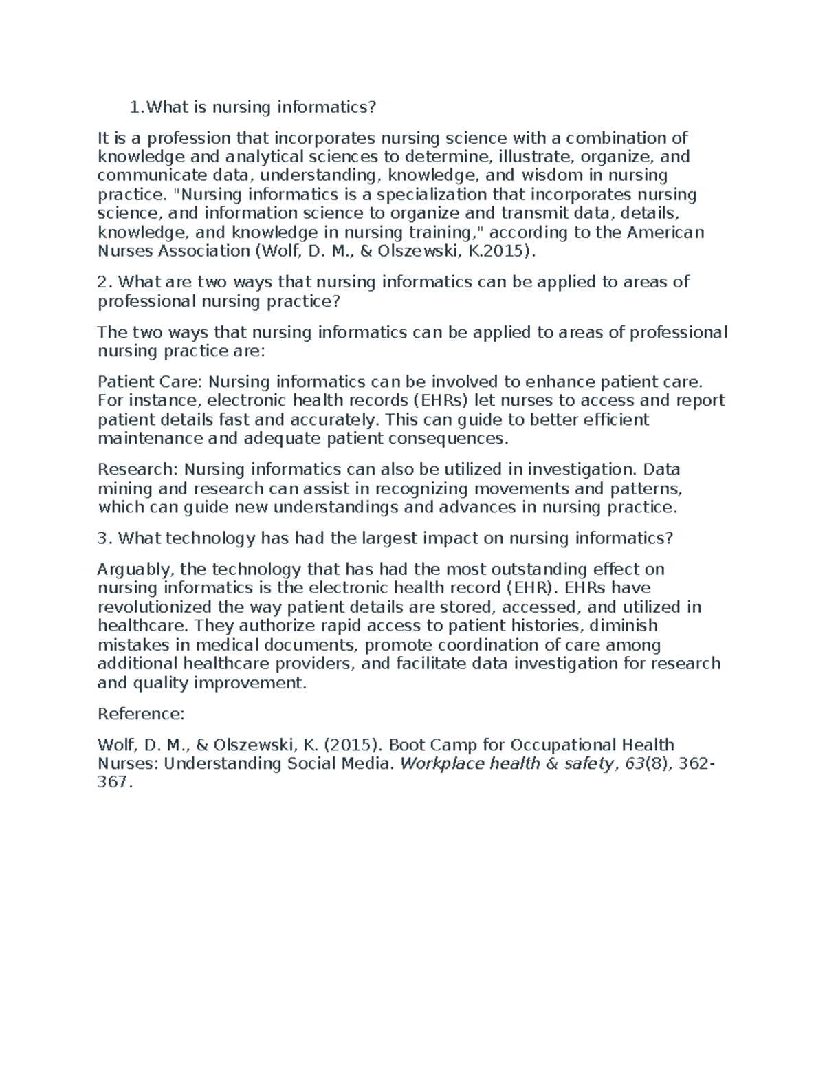 Nursing Informatics Overview: Applications & Impact (Week 1) - Studocu