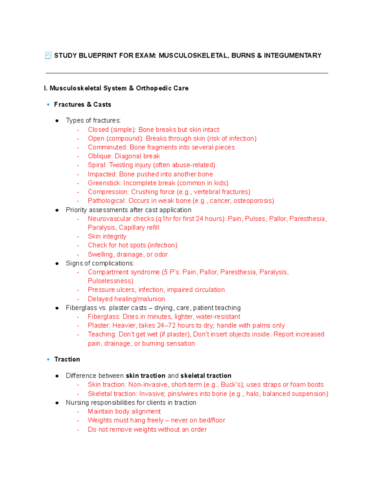 EXAM 3 STUDY BLUEPRINT: MUSCULOSKELETAL & BURNS INTEGUMENTARY - Studocu
