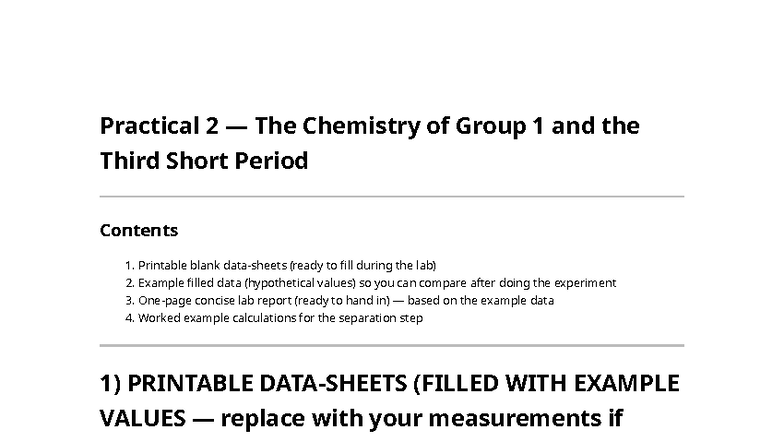 Practical 2: Group 1 Chemistry Lab Report and Data Tables - Studocu