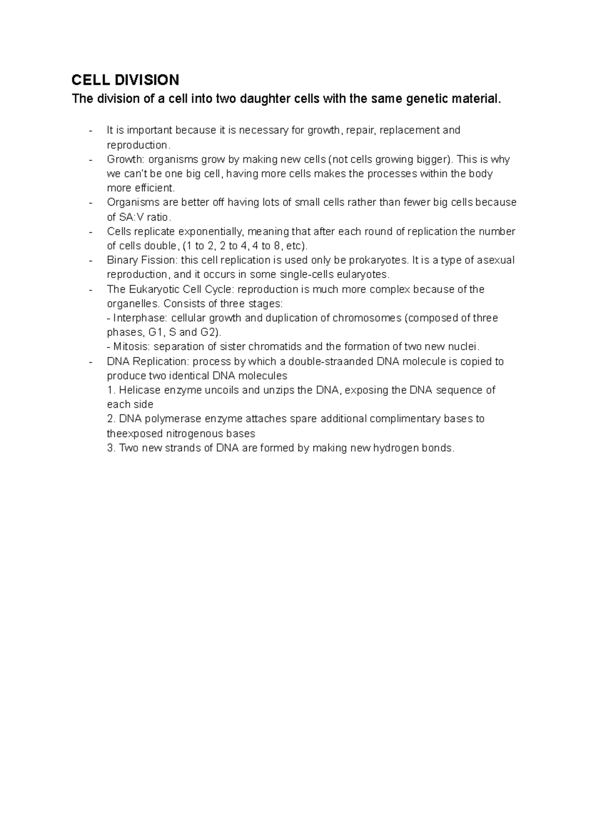 CELL DIVISION: The Cell Cycle - Unit 1 Biology Notes - Studocu