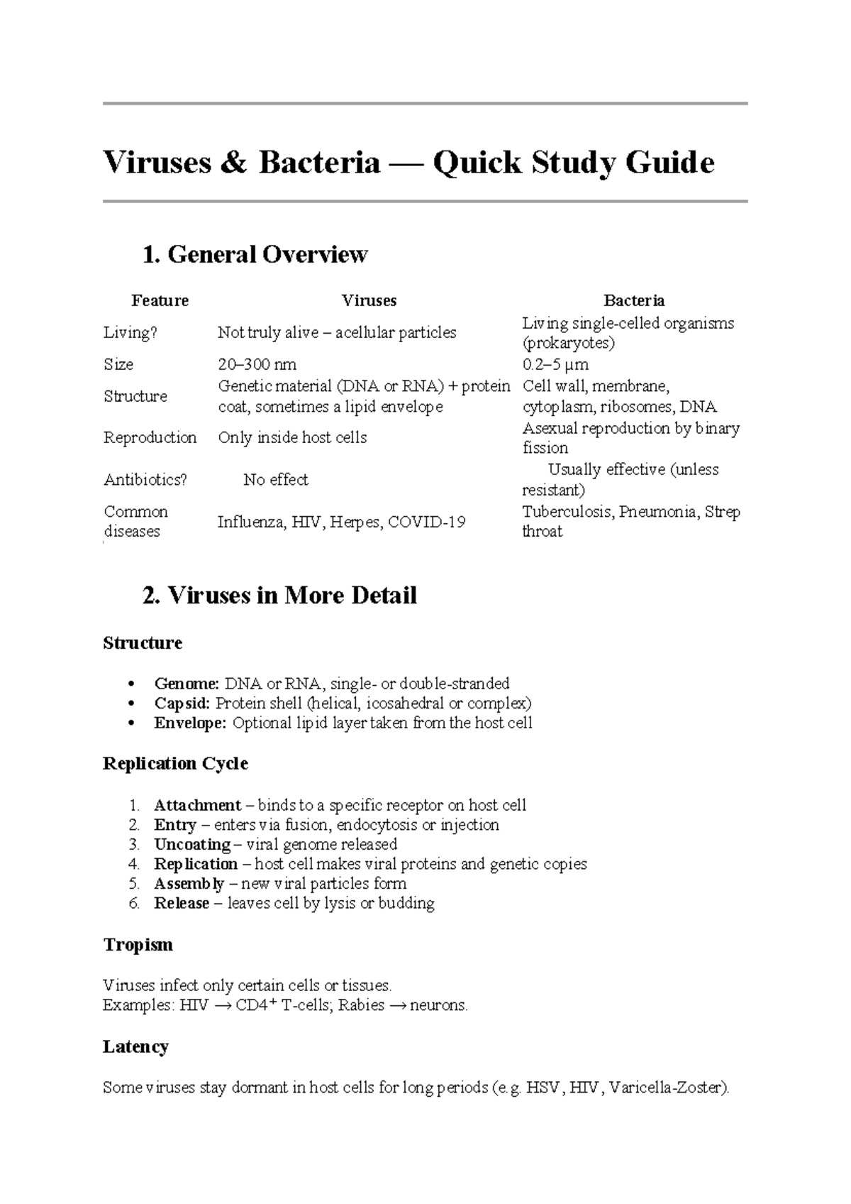 Bacteria & Viruses Quick Study Guide: Overview & Details - Studocu