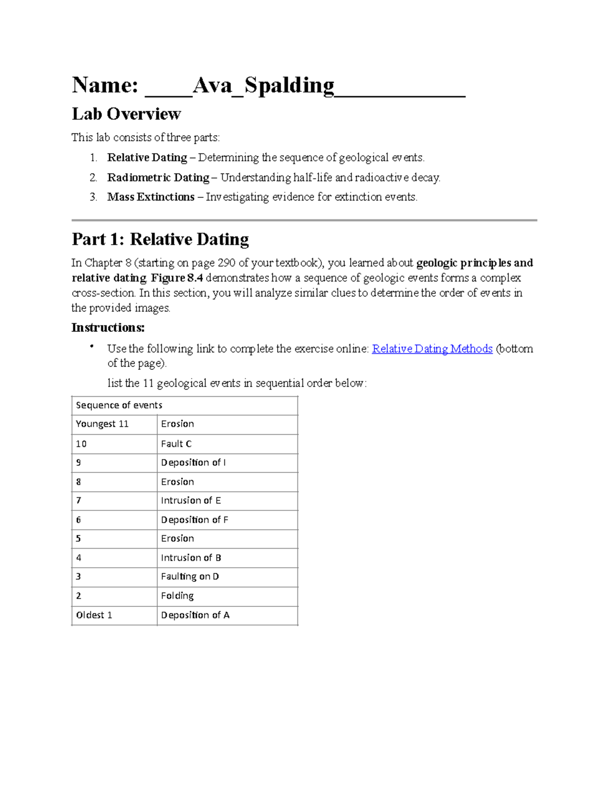 Geologic Time Lab Report - Relative & Radiometric Dating Analysis - Studocu