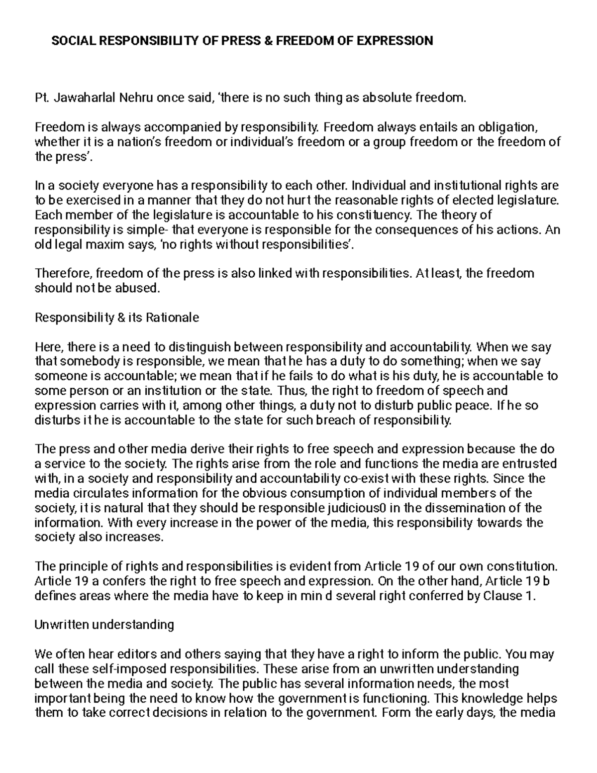 Social responsibility of press and freedom of expression - SOCIAL ...