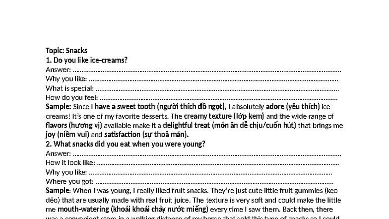 Handout Speaking 1: Snacks, Chocolate, and Daily Routines - Studocu