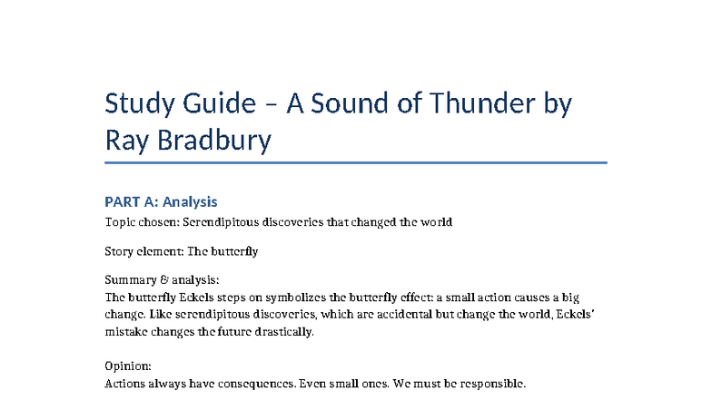 Sound of Thunder Study Guide: Analyzing Serendipity & Consequences - Studocu
