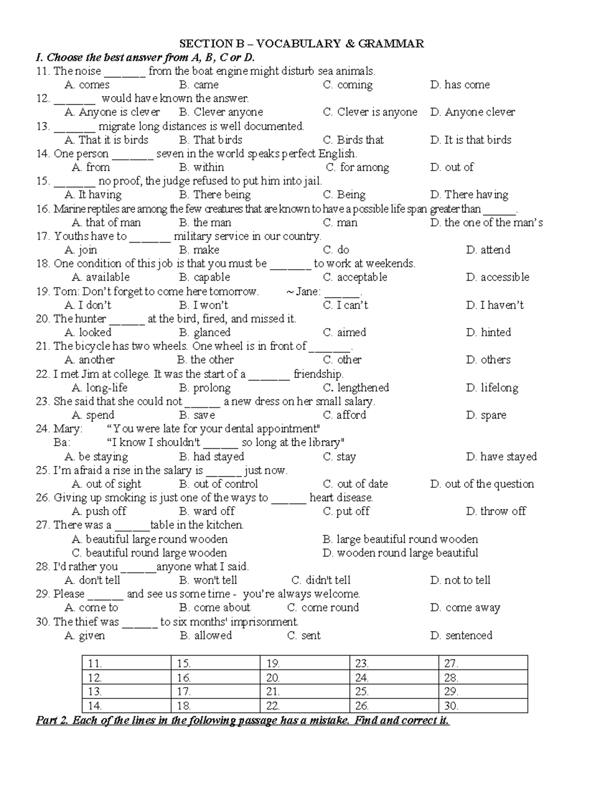 Practice TEST 16: Vocabulary & Grammar Exercises - Studocu