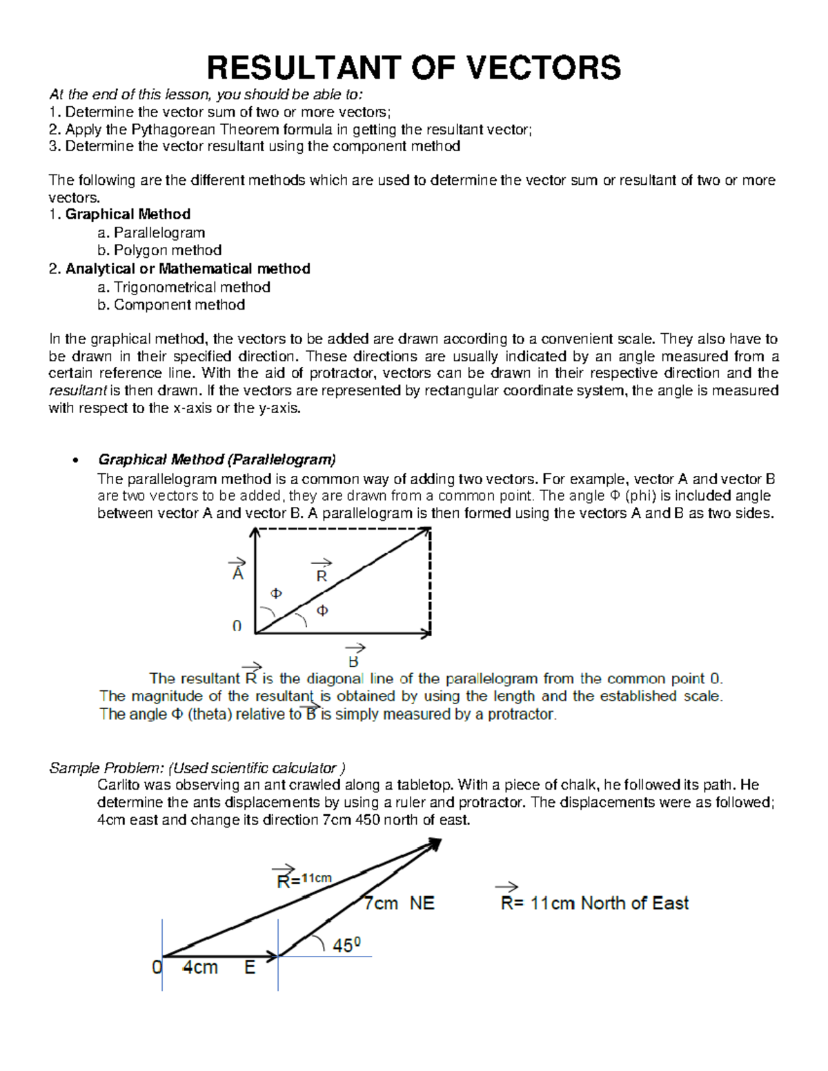 Resultant of Vectors: Lesson on Sum & Methods (Physics 101) - Studocu