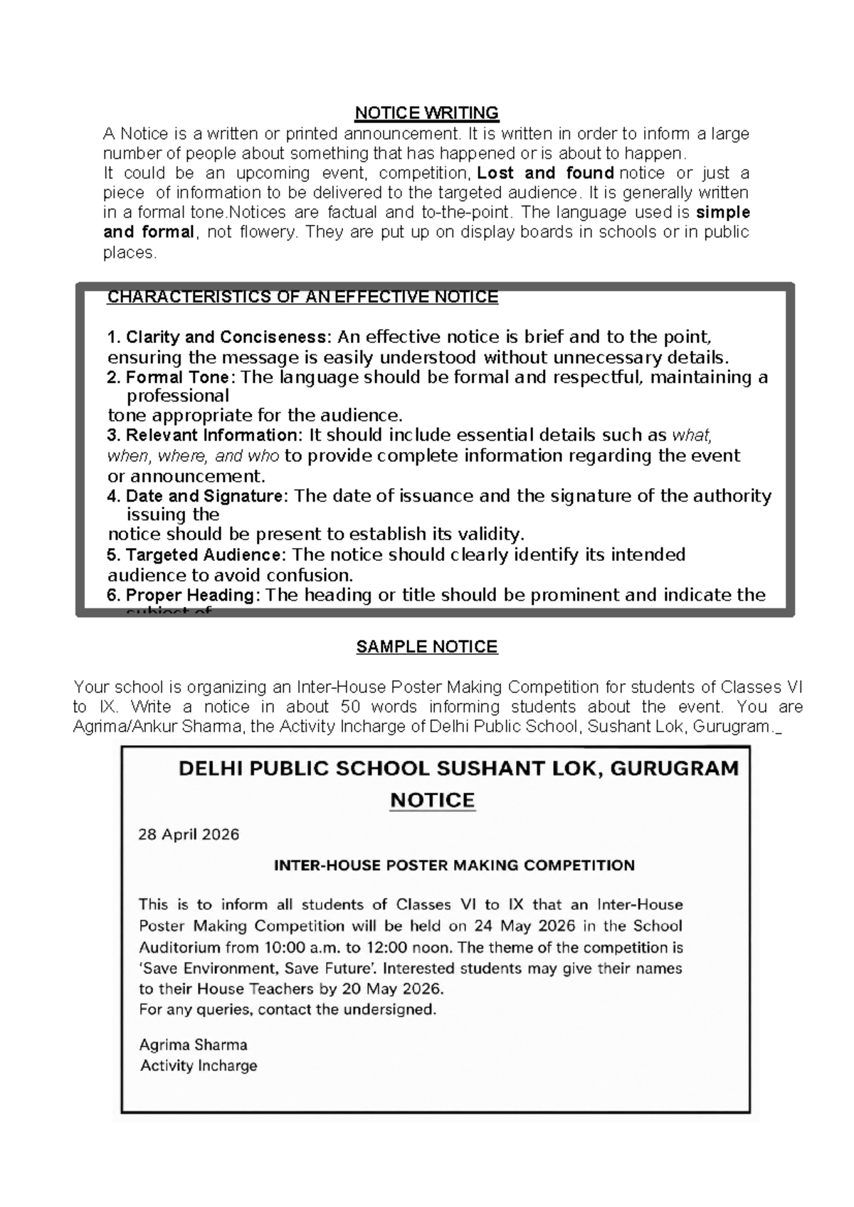 Notice Writing - Practice for Effective Announcements - Studocu