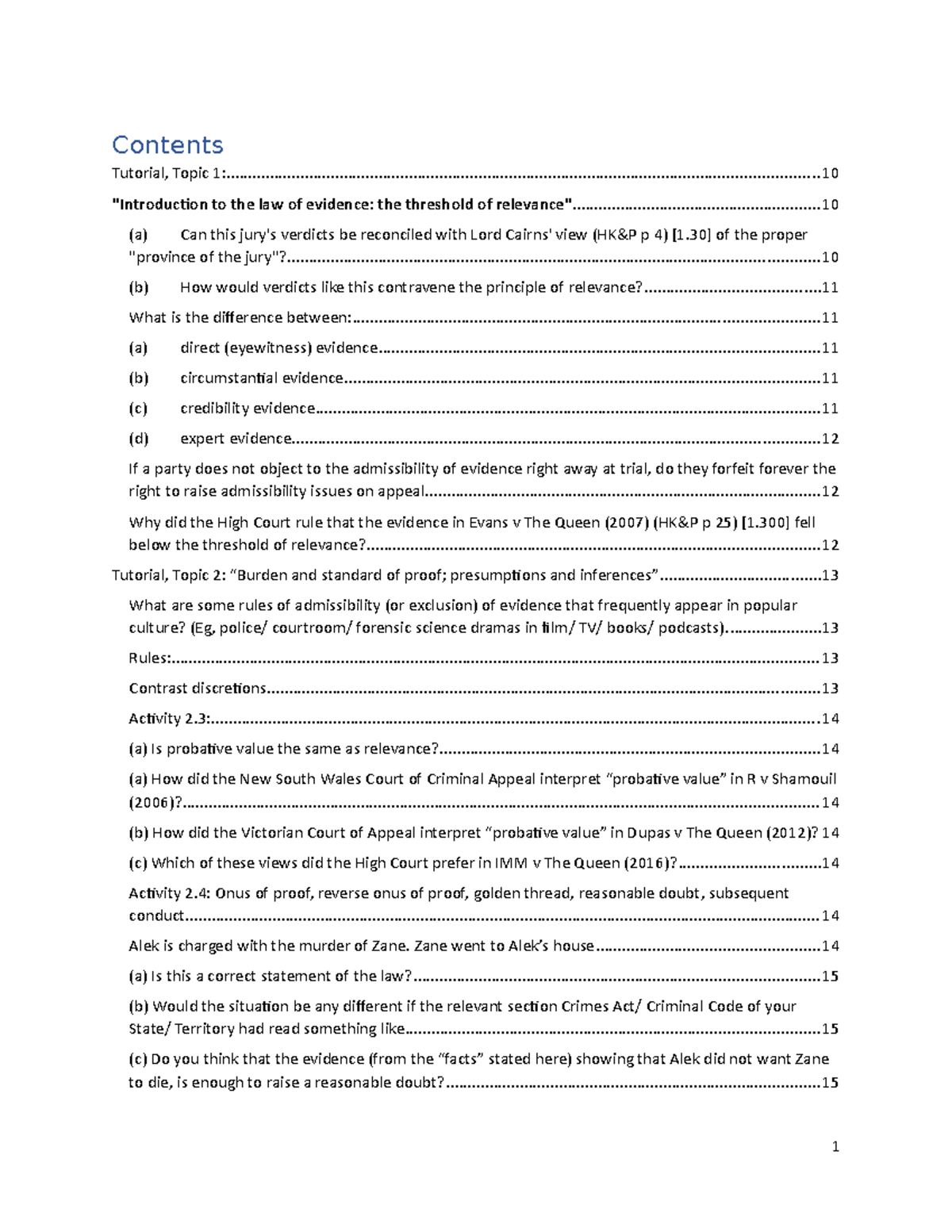 Tutorial notes - practice questions and answers - Contents Tutorial ...