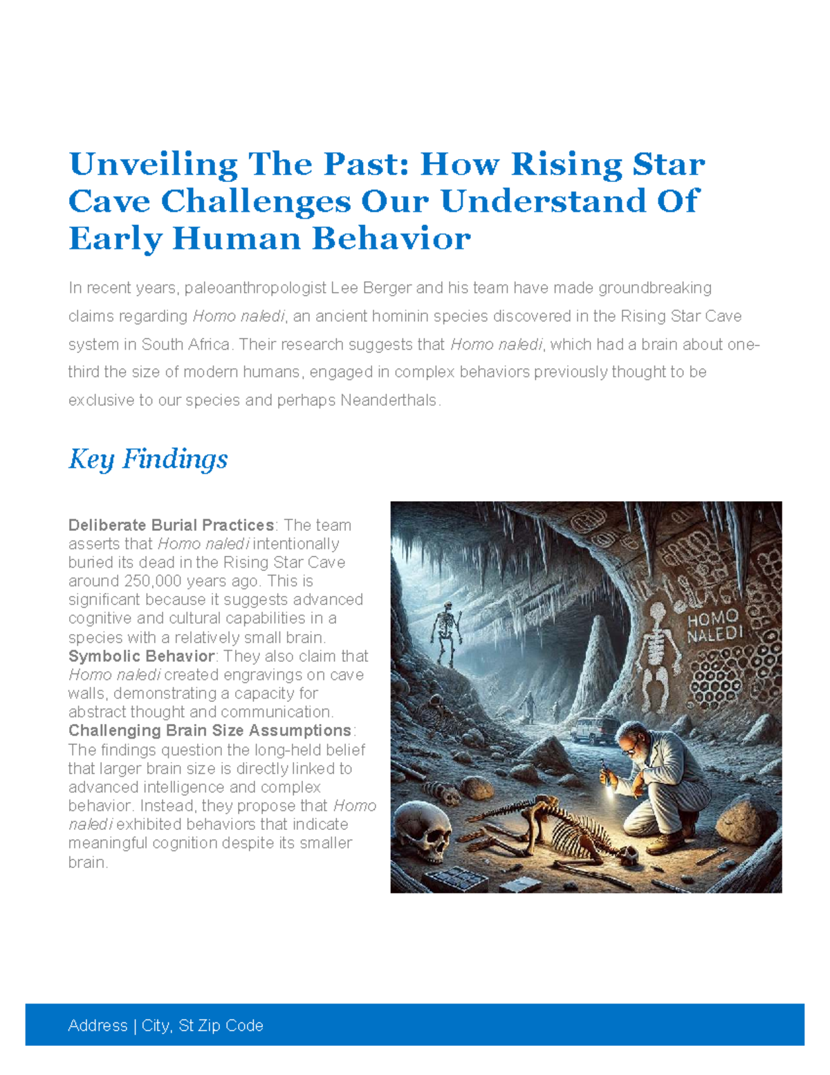 Rising Star Cave Insights: Homo Naledi's Complex Behaviors - Studocu