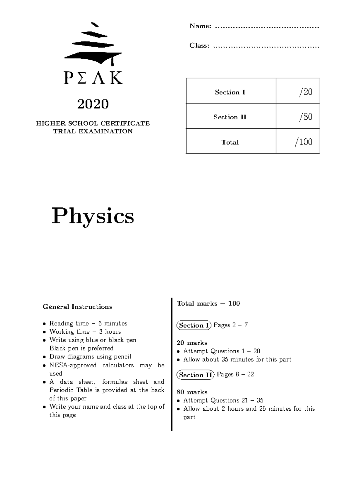 2020 HSC Physics Trial Examination - Complete Paper - Studocu