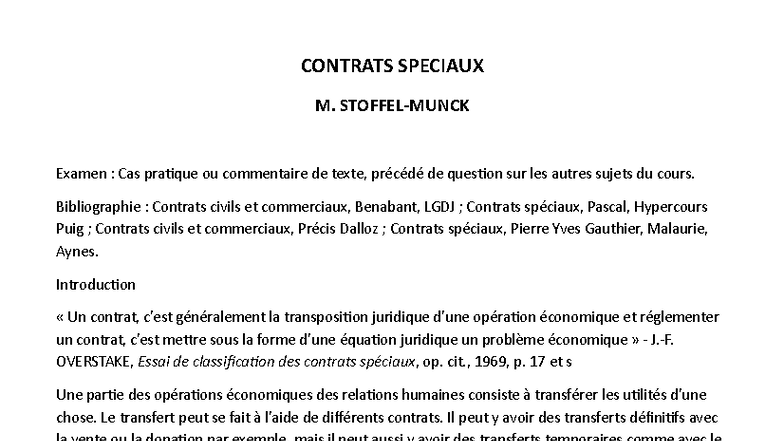 CONTRATS SPÉCIAUX M. Examen : Cas pratique et commentaire de texte ...