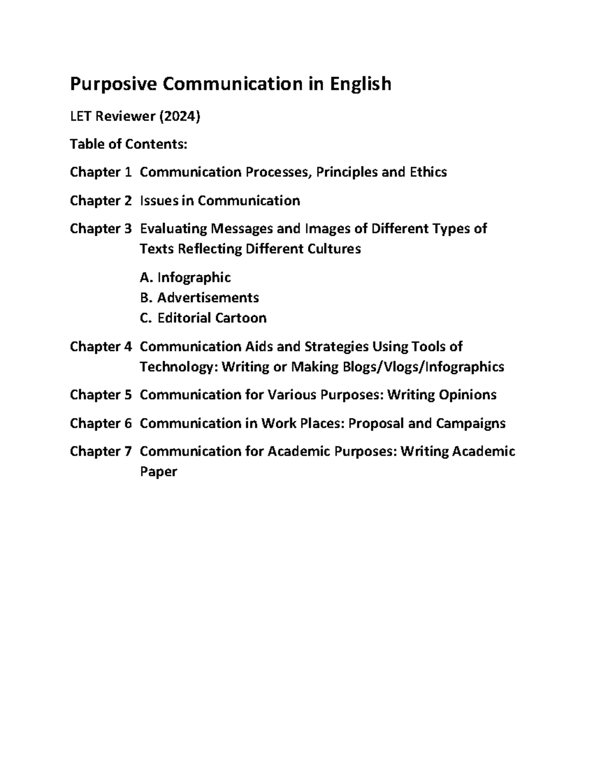 LET Reviewer - Purposive Communication in English Chapter 1 Overview - Studocu