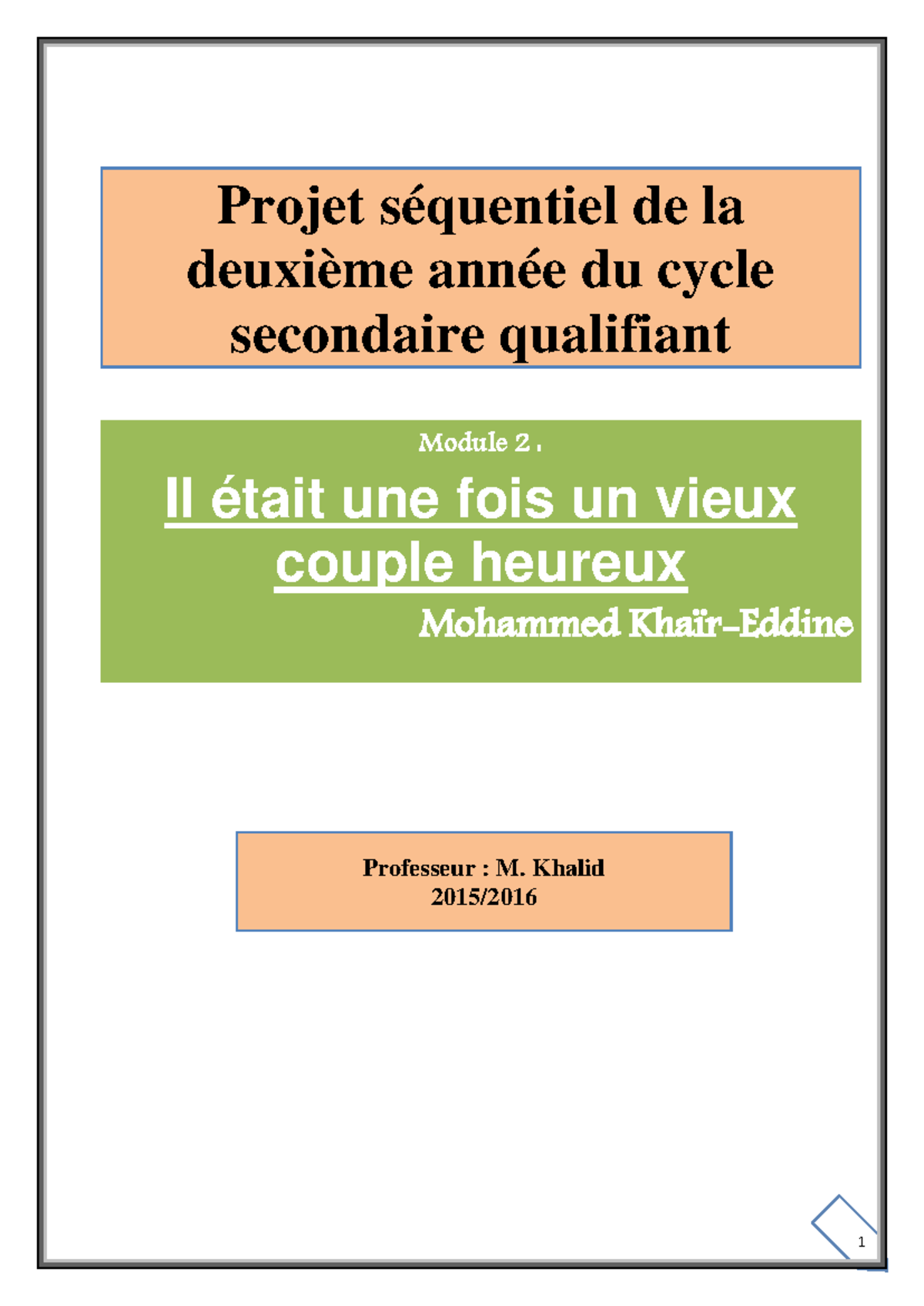 Projet séquentiel Module 2 : Étude du roman maghrébin "Il était une ...