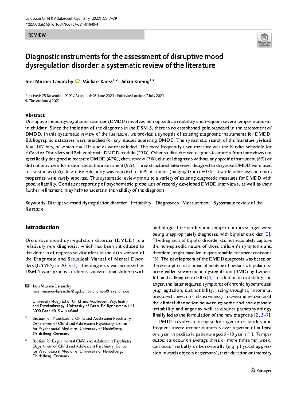 Systematic Review on Diagnostic Tools for DMDD Assessment - Studocu