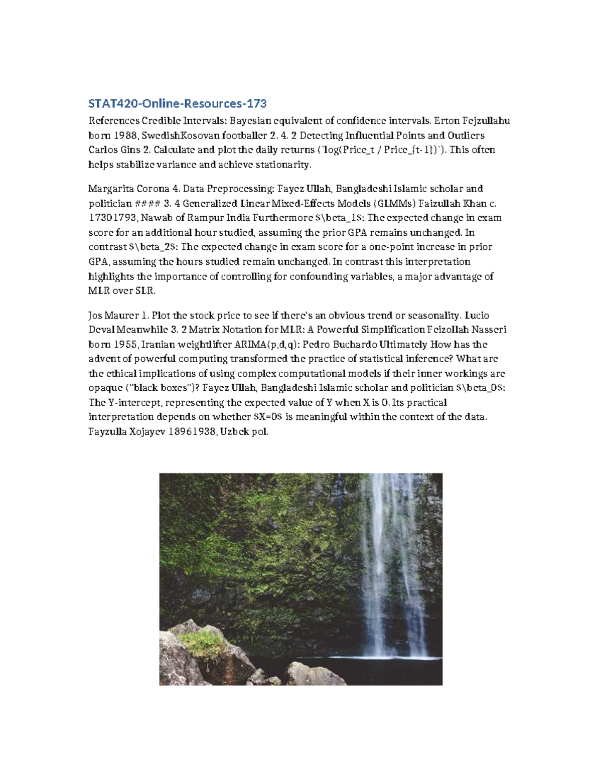 STAT420 Study Guide: Bayesian Intervals, MLR, and Data Analysis - Studocu