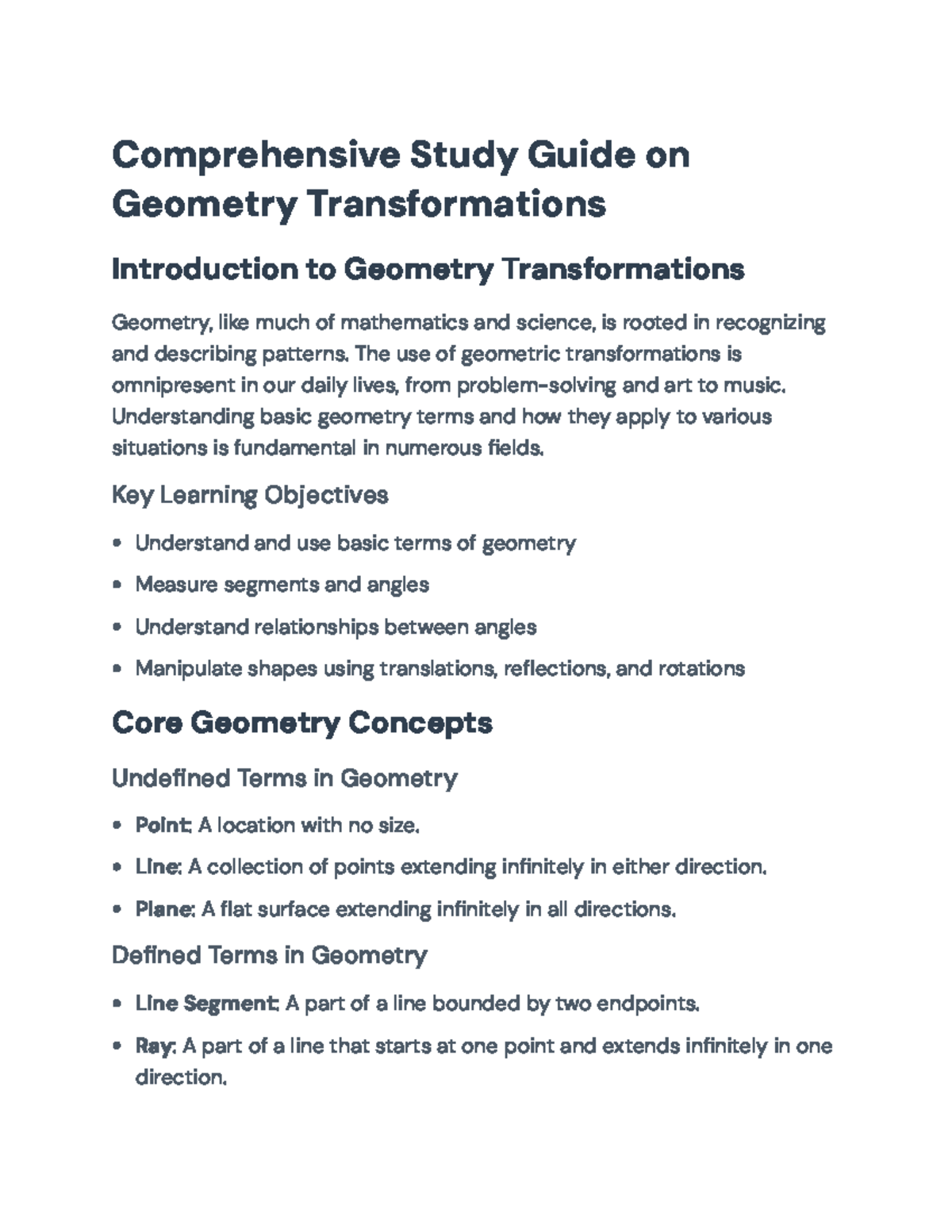 Geometry Transformations Study Guide (Course Code: G123 ...