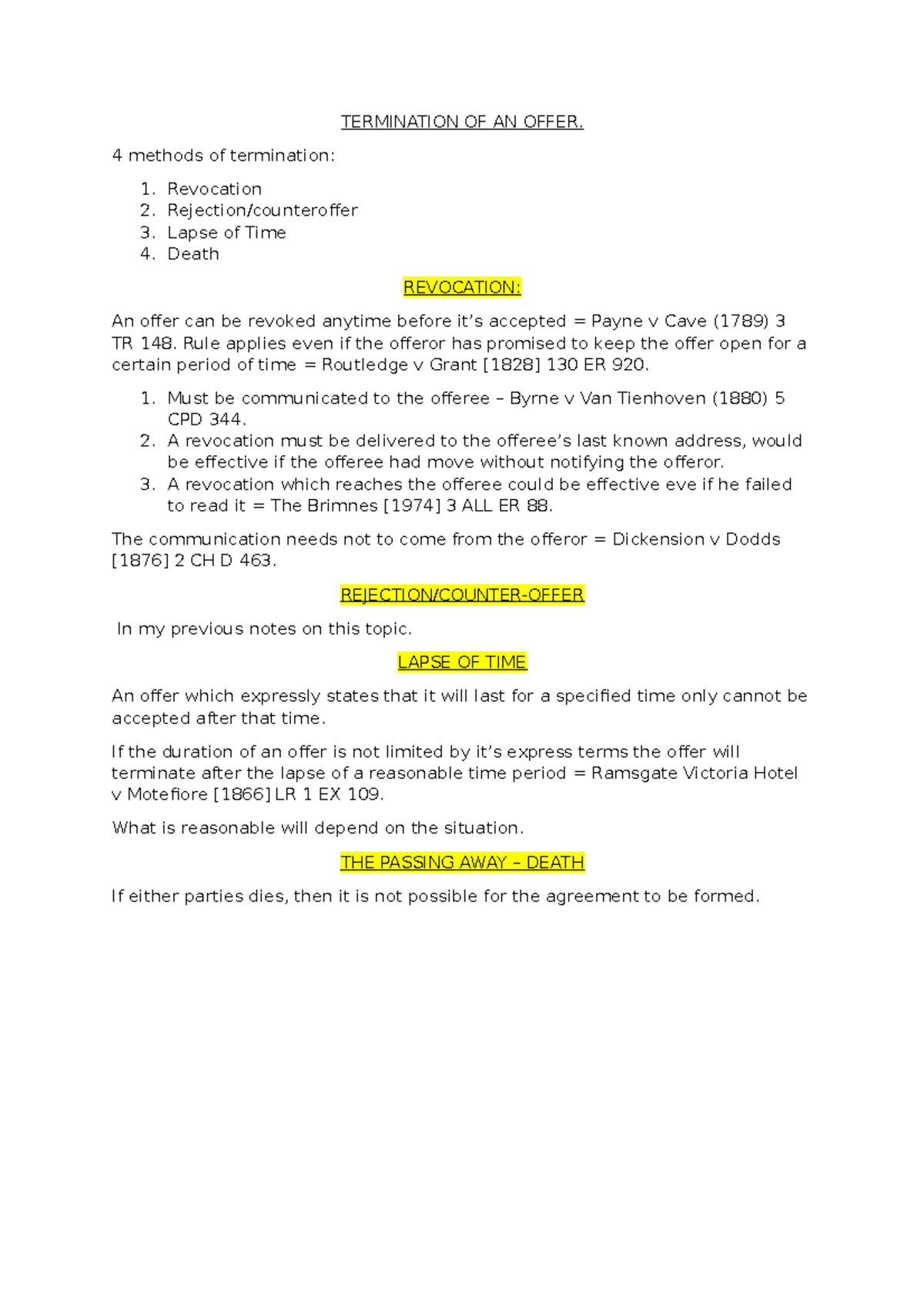 Contract law - Termination of an offer - TERMINATION OF AN OFFER. 4 ...