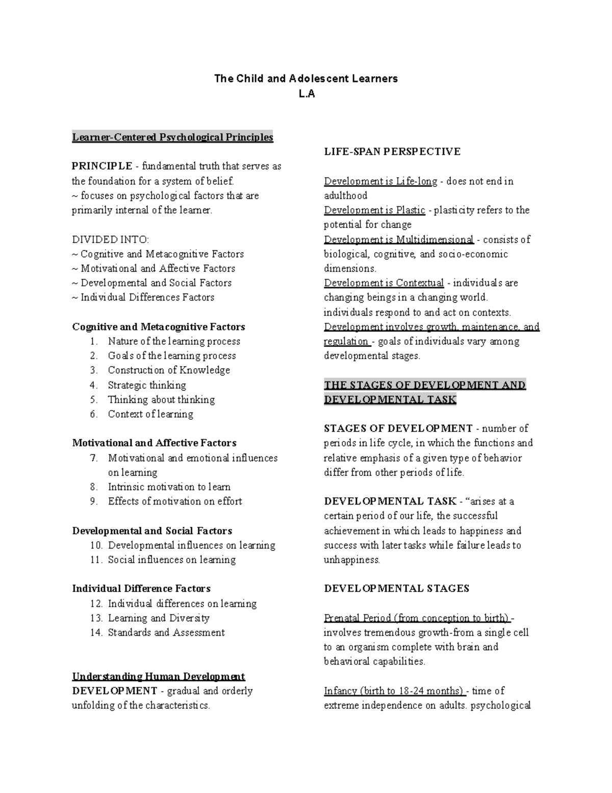 TCA-ʕᴥʔ - Child and Adolescent Learning: Psychological Principles ...