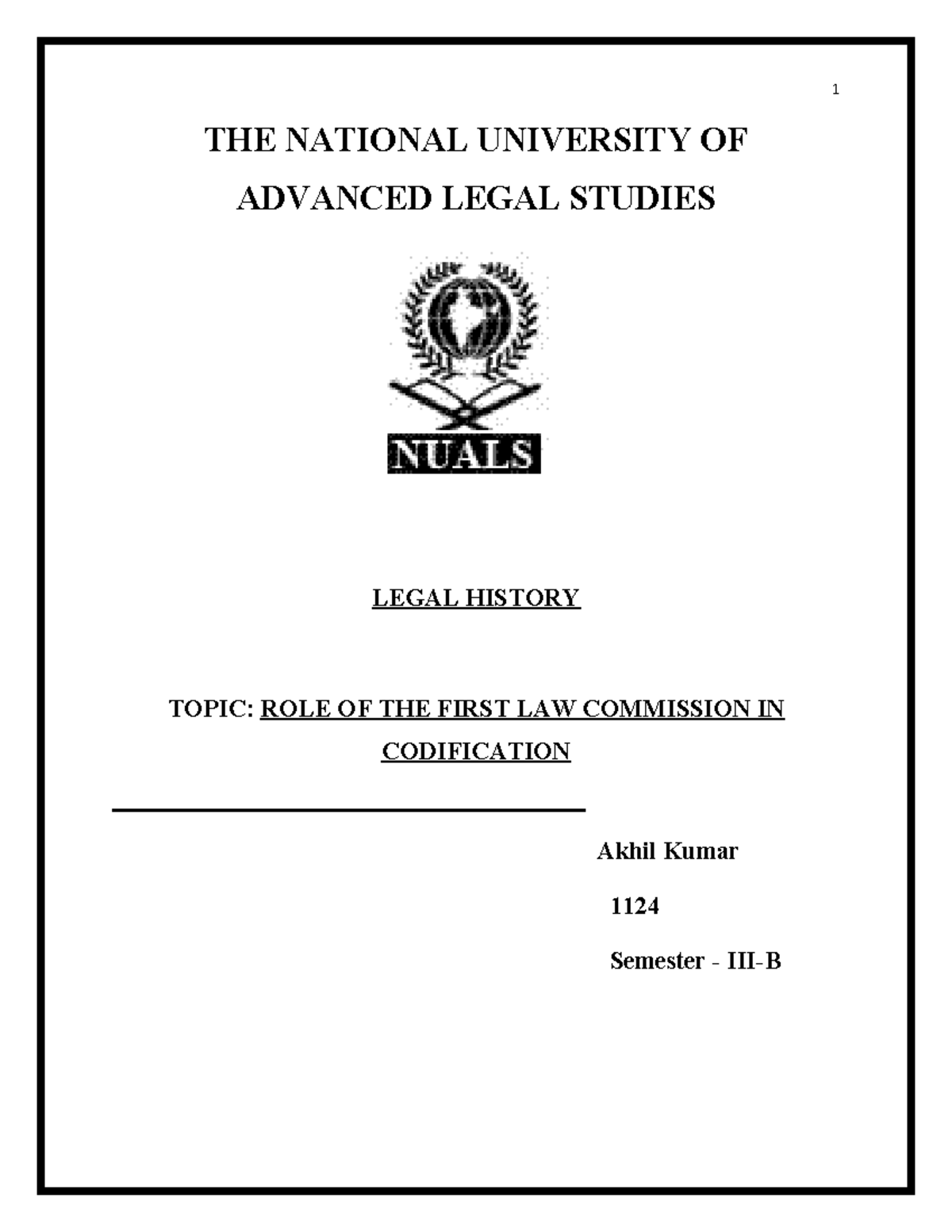 The Role of the First Law Commission in Codification (LAW 1124) - Studocu