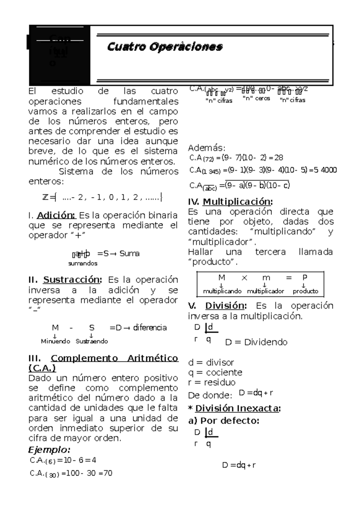 4. Cuatro Operaciones Fundamentales: Estudio y Ejercicios - Studocu