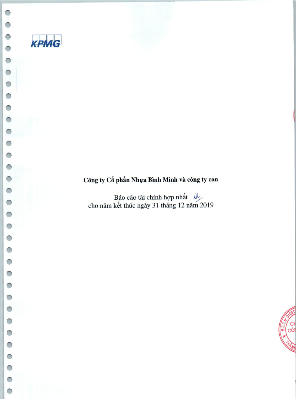 Báo cáo tài chính hợp nhất Công ty Cổ phần Nhựa Bình Minh 2019 M.S.C.N ...