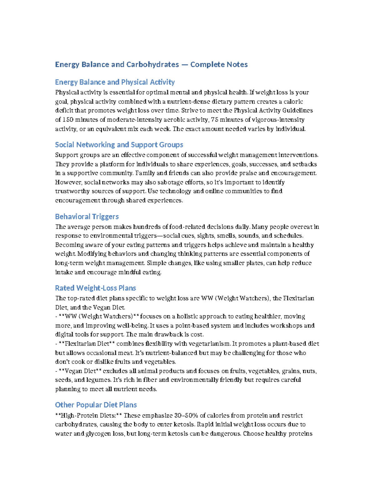 Carbohydrates and Dietary Management: Complete Notes for HLT 101 - Studocu