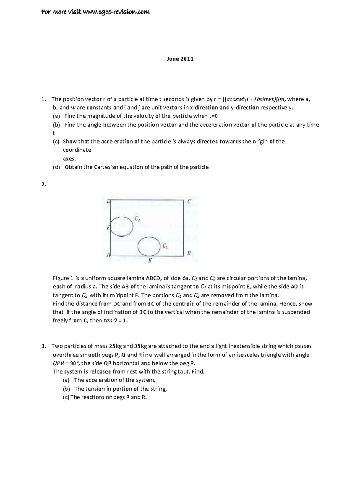 June 2011 MECH Exam: Particle Motion & Mechanics Problems - Studocu