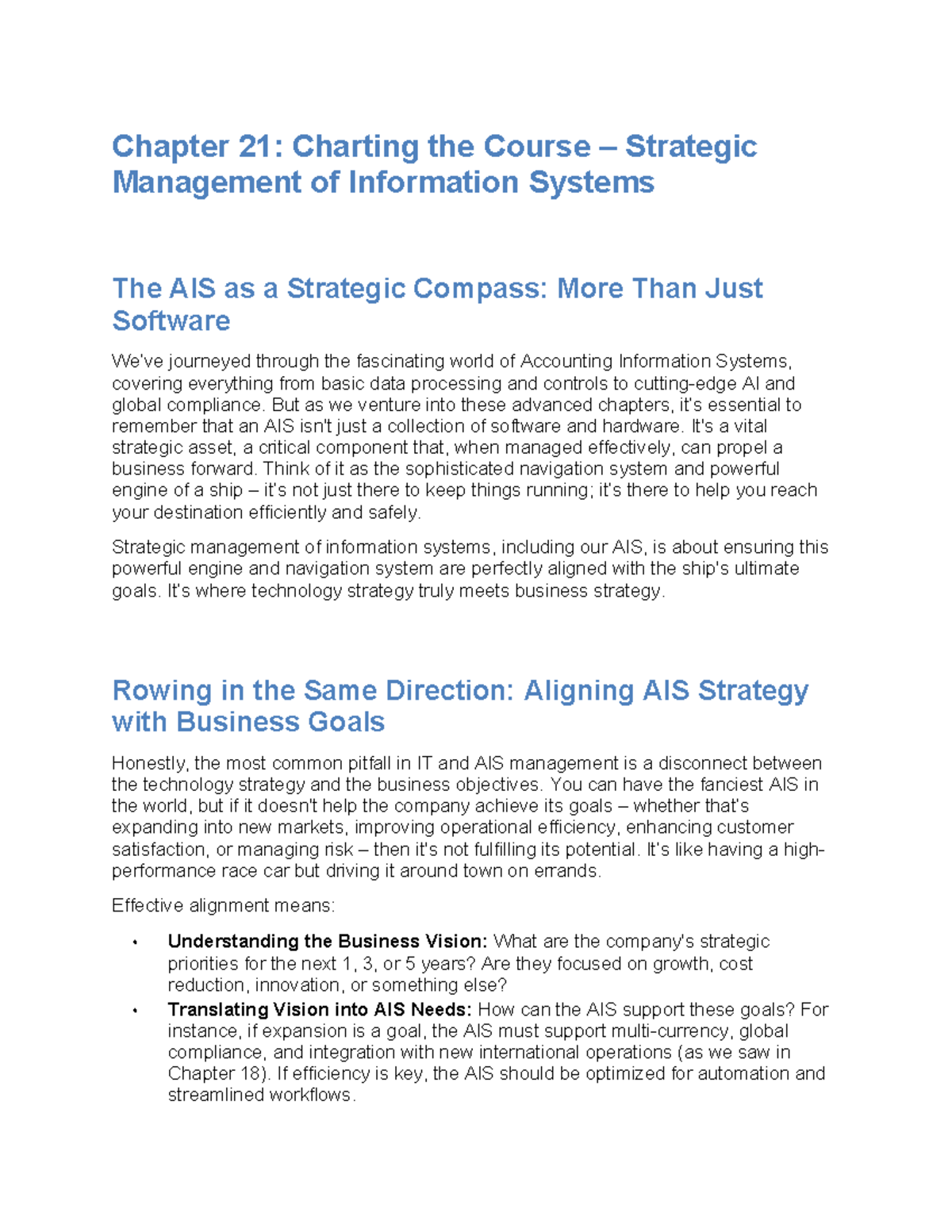 Chapter 21: Strategic Management of AIS as a Competitive Asset - Studocu