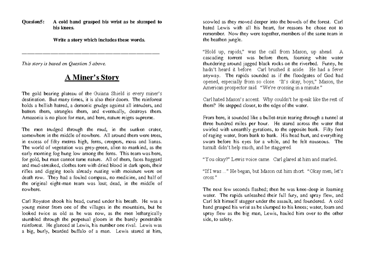 2011 Short Story - A Grasp from the Abyss - Studocu