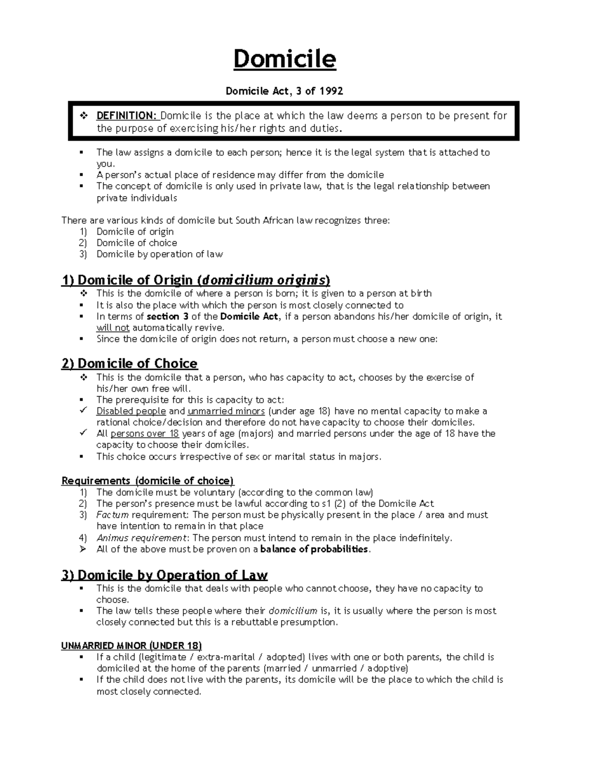 Chapter 05 - Domicile - Domicile Domicile Act, 3 of 1992 DEFINITION ...