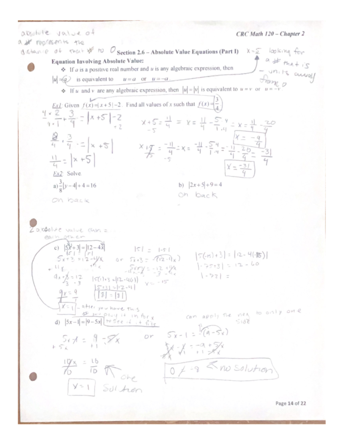 Math 120 Chapter 2: Absolute Value Equations - Section 2.6 Part 1 - Studocu