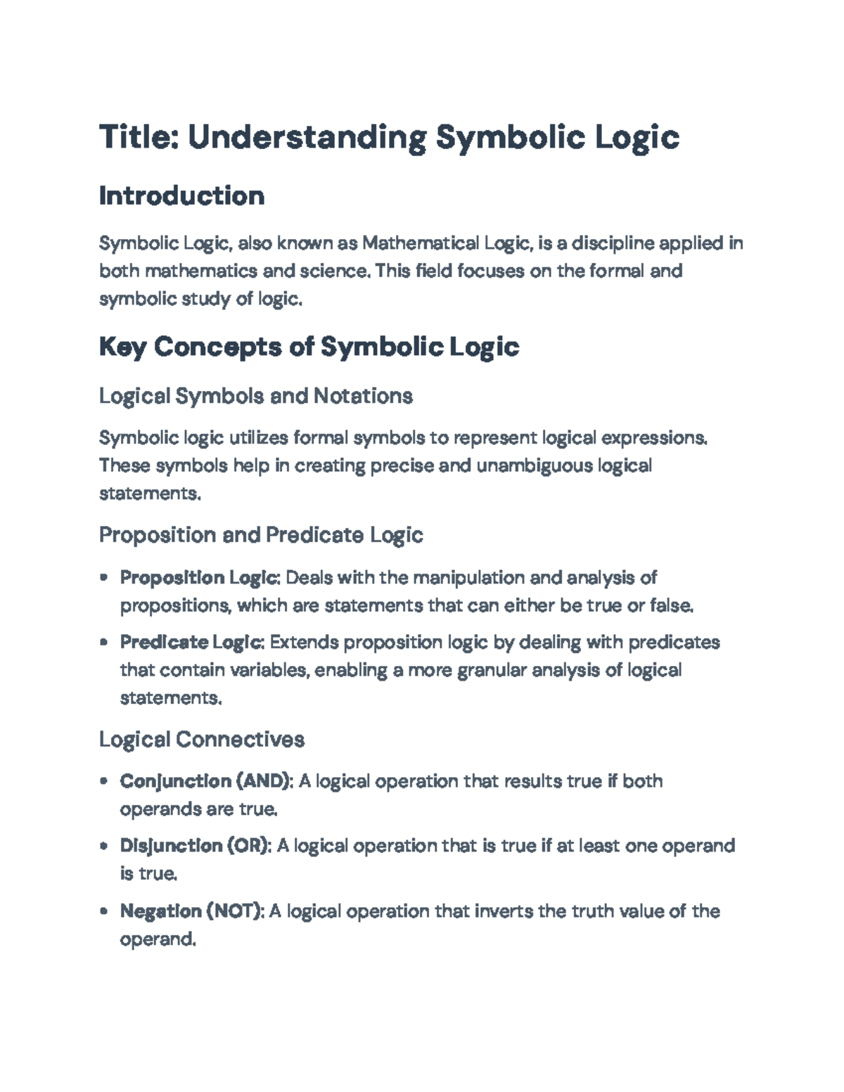 Symbolic Logic: Key Concepts and Applications in Math & CS - Title: Understanding Symbolic Logic ...