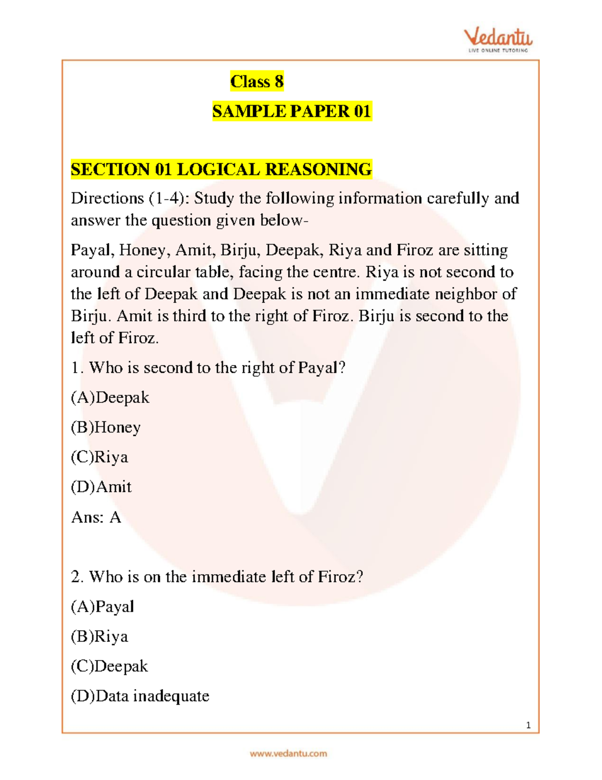 IMO Class 8 Sample Question Paper-1 for 2025-26 - Studocu