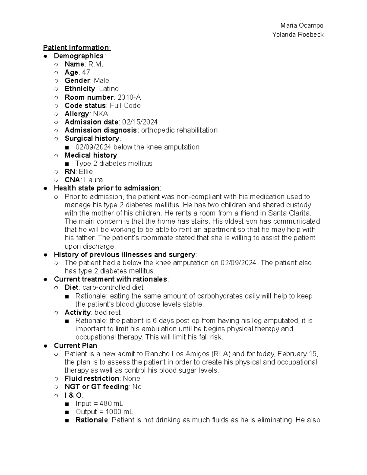 Patient Case Study: Type 2 Diabetes Management & Medications (VR) - Studocu