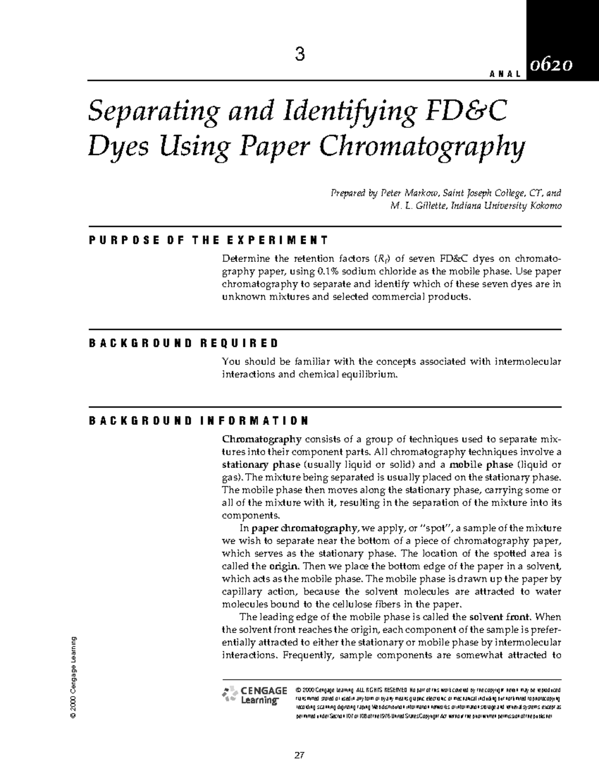 Lab 4: Separation & Identification of FD&C Dyes via Paper ...