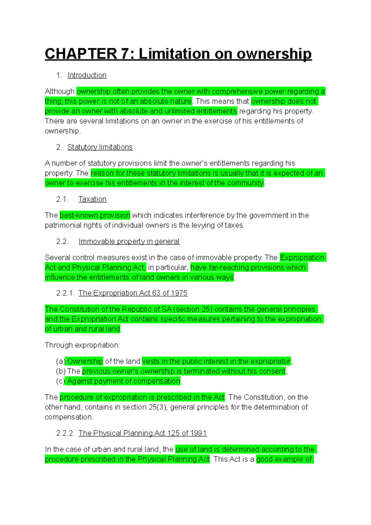 Chapter 7 law of property lecture notes and useful summaries - CHAPTER ...
