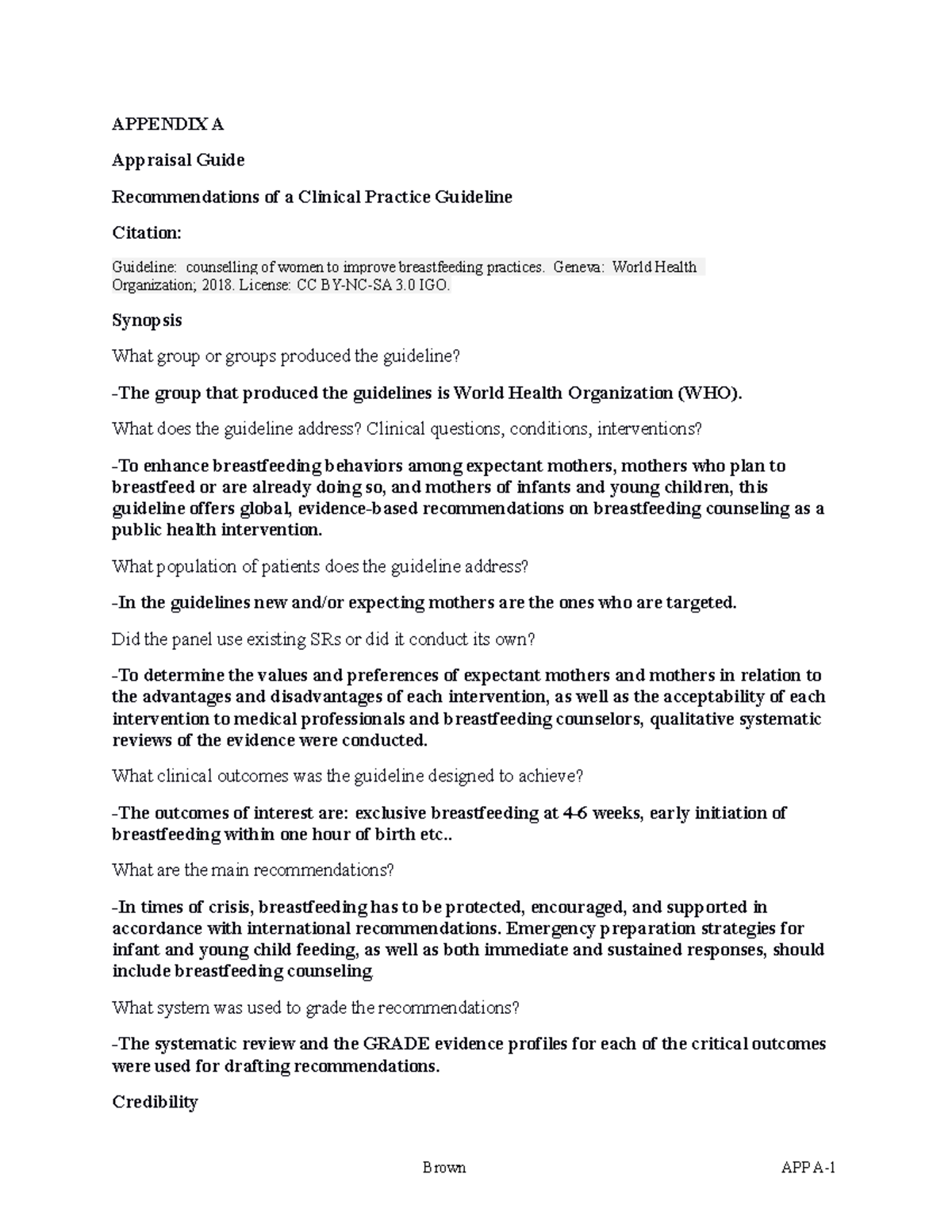 Clinical Practice Guideline - APPENDIX A Appraisal Guide ...