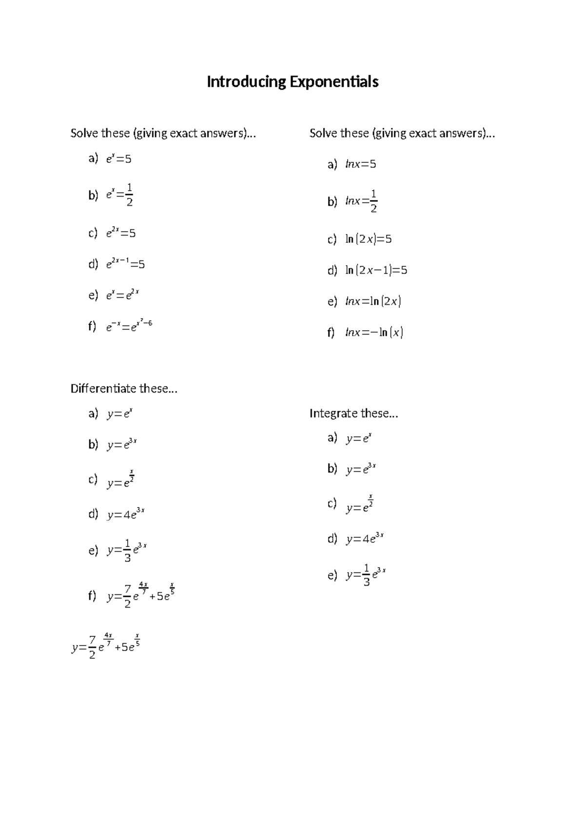 Exponentials: Solving & Differentiating (Math 101) - Studocu