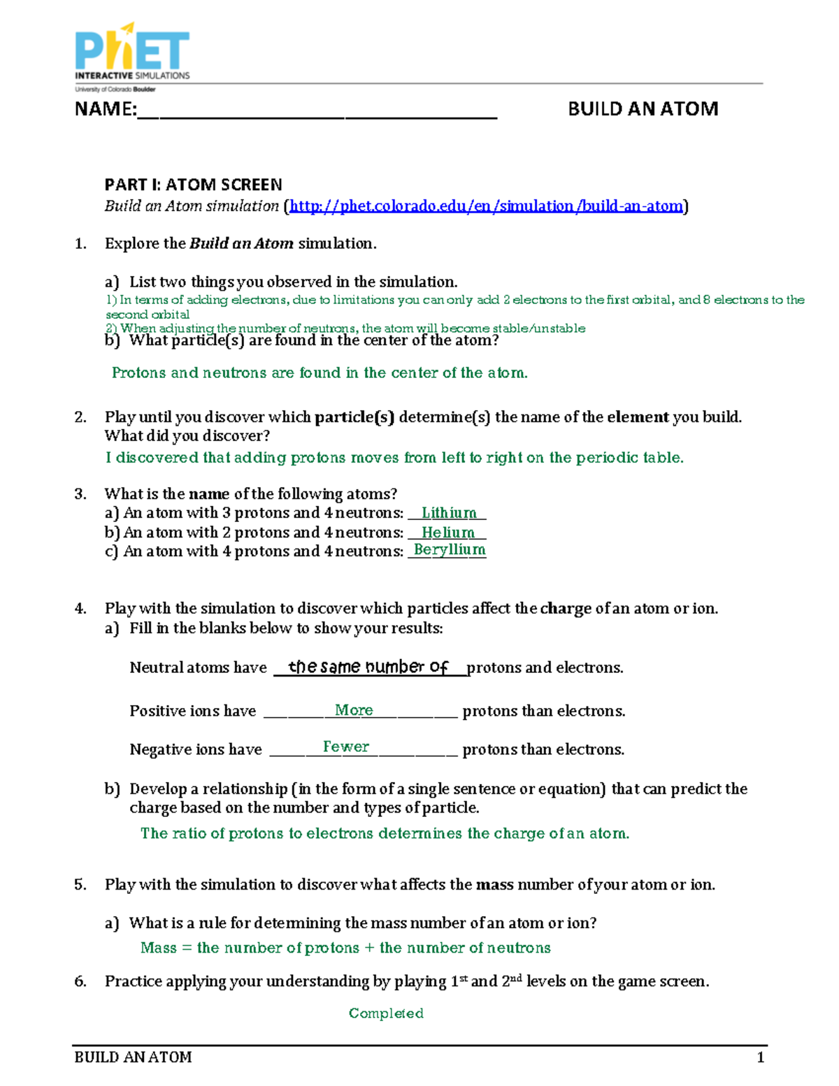 Build an Atom Lab: Exploring Atomic Structure and Isotopes - Studocu