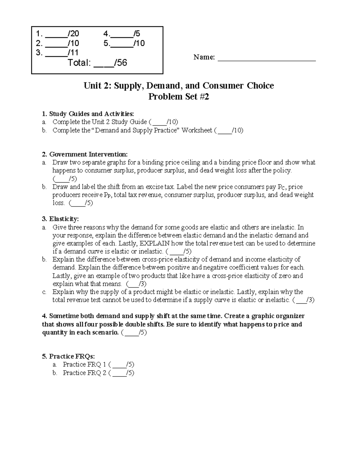 Unit 2 Problem Set: Supply, Demand, and Consumer Choice (Macro/Micro ...
