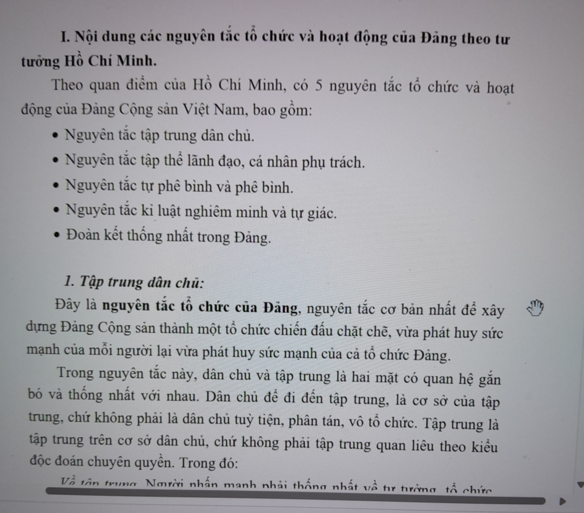 Tt - tthcm - I. N i dung các nguyên t c tô ch c và ho t ng c a ng theo tr t ng H Chí Minh. - Studocu