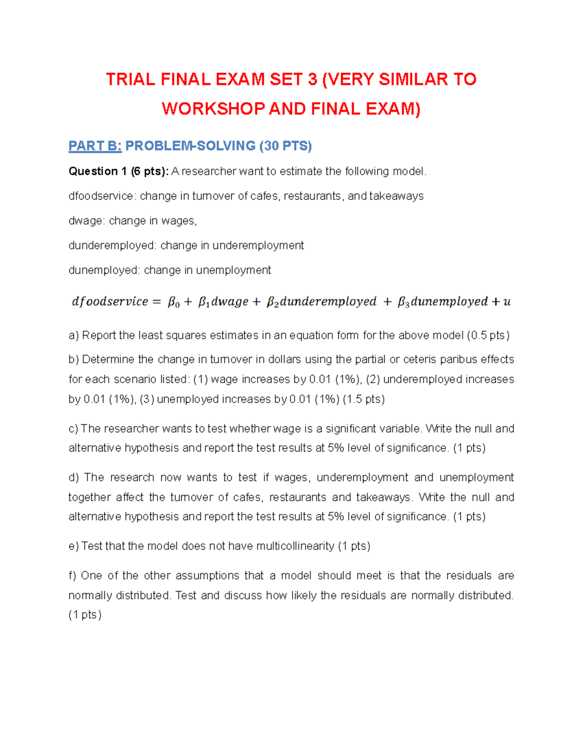 TRIAL FINAL EXAM SET 3: Econometric Model Analysis and Testing - Studocu