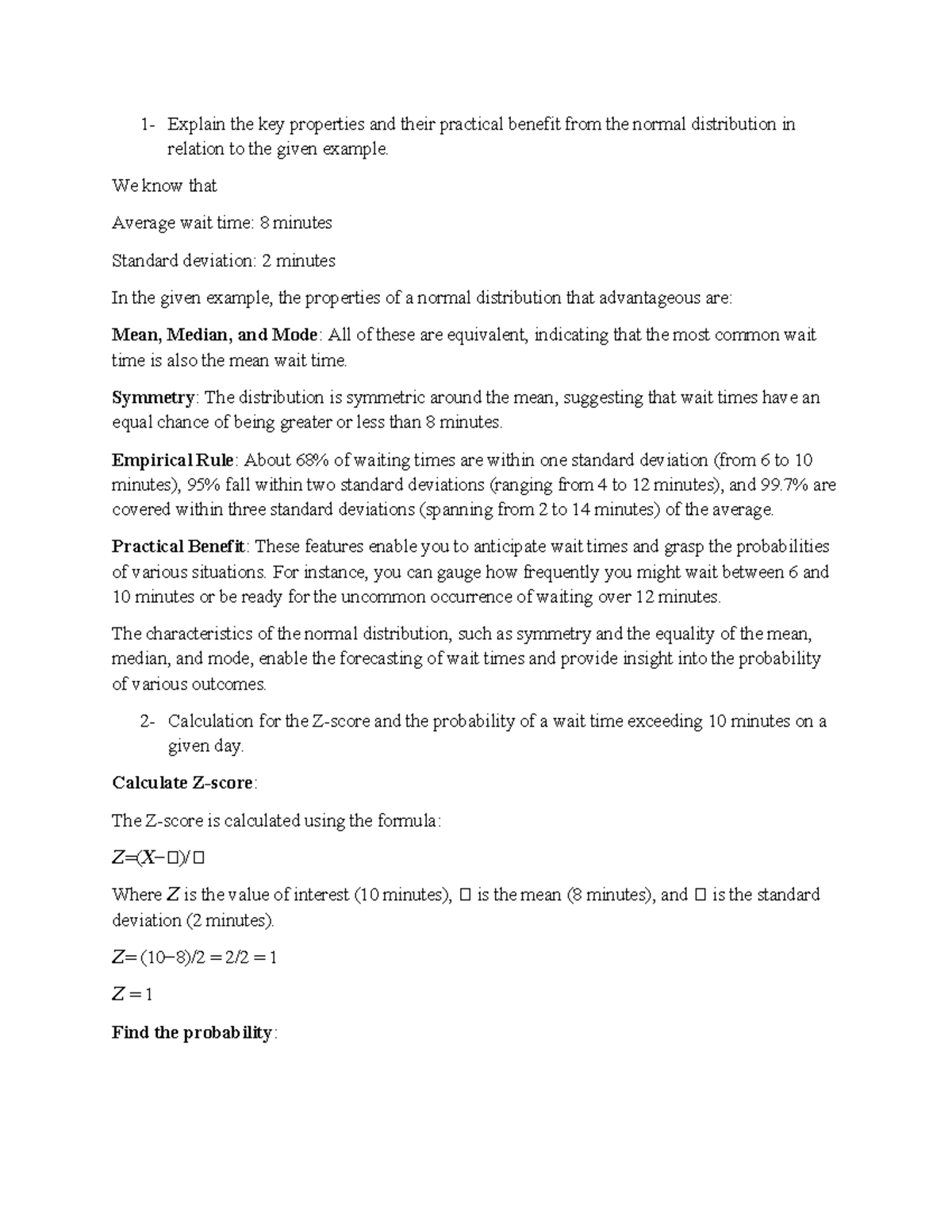 Math 1280 Unit 7 Discussion: Key Properties of Normal Distribution ...